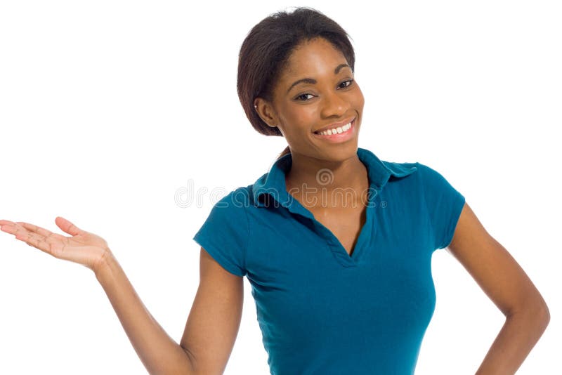 Model Isolated Hand Gesture Presenting Stock Image - Image of happiness ...