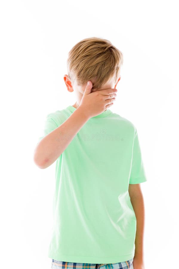 Model Isolated on Plain Background Ashamed Hiding Stock Photo - Image ...