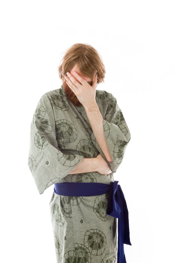 Model Isolated on Plain Background Ashamed Hiding Stock Image - Image ...