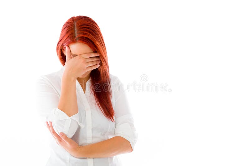 Model Isolated on Plain Background Ashamed Hiding Stock Image - Image ...