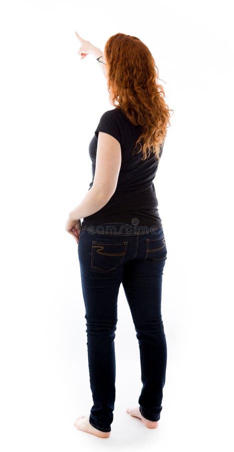 Model Isolated on Plain Background Back Pointing Stock Photo - Image of ...