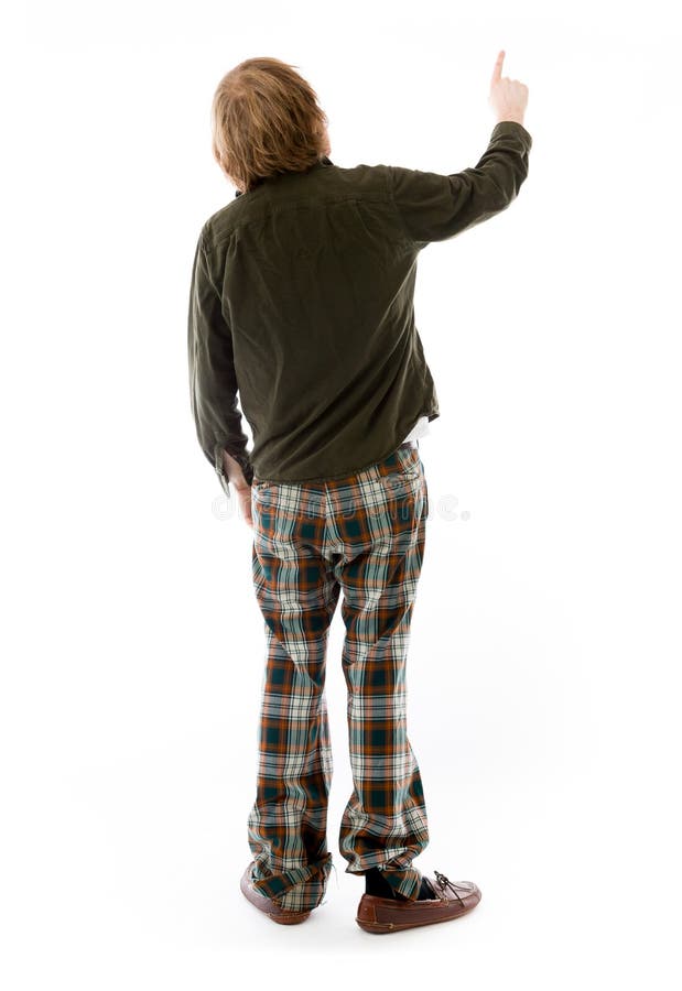 Model Isolated On Plain Background Back Pointing Stock Image - Image of ...