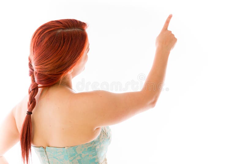 Model Isolated on Plain Background Back Pointing Stock Photo - Image of ...