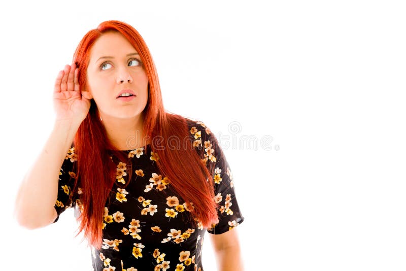 Model Isolated on Plain Background Listening Stock Image - Image of ...