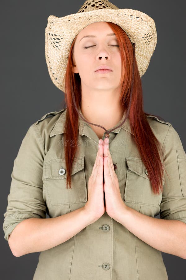 Model Isolated on Plain Background Praying Wishing Stock Image - Image ...