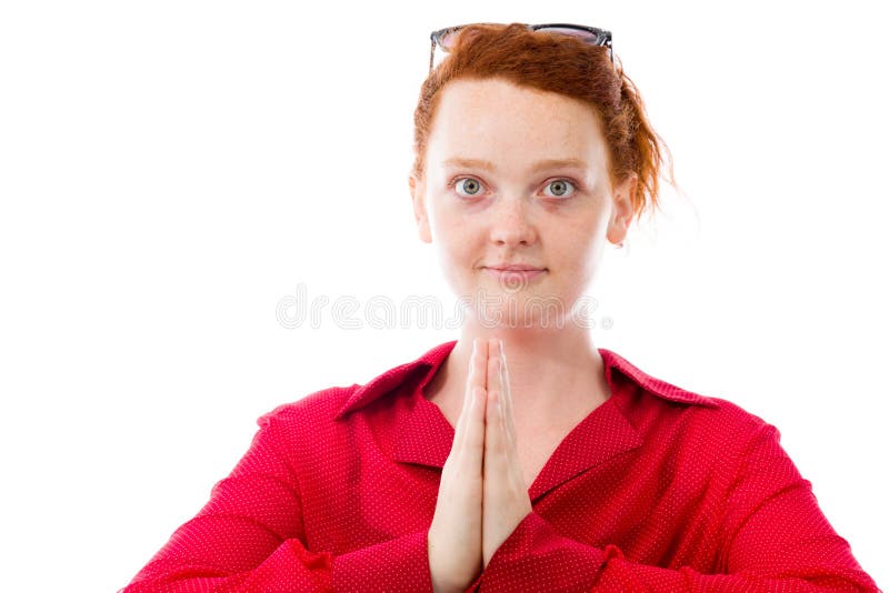 Model Isolated on Plain Background Praying Wishing Stock Photo - Image ...
