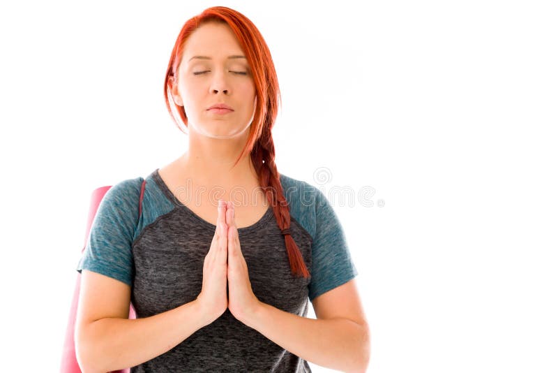 Model Isolated on Plain Background Praying Wishing Stock Photo - Image ...