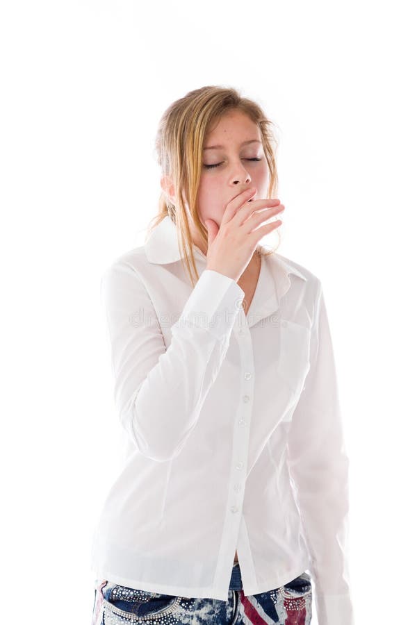 Model Isolated on Plain Background Tired Bored Stock Photo - Image of ...