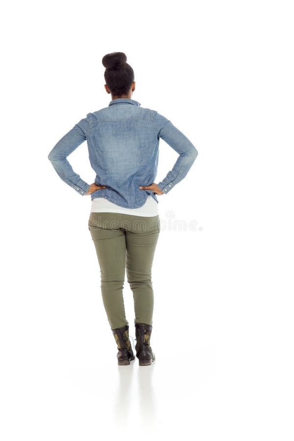 Model Isolated Showing Her Back Stock Image - Image of denim, cute ...