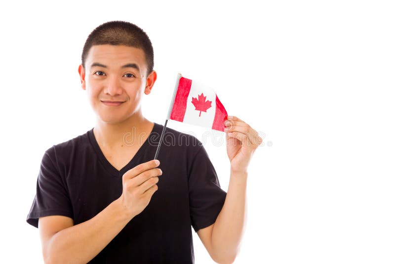 Model Isolated on White Holding Canadian Flag Stock Image - Image of ...