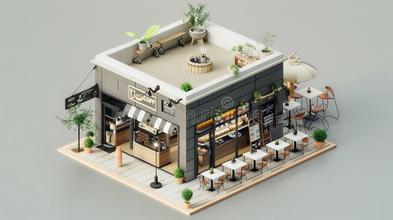Isometric Model of Coffee Shop Stock Illustration - Illustration of ...