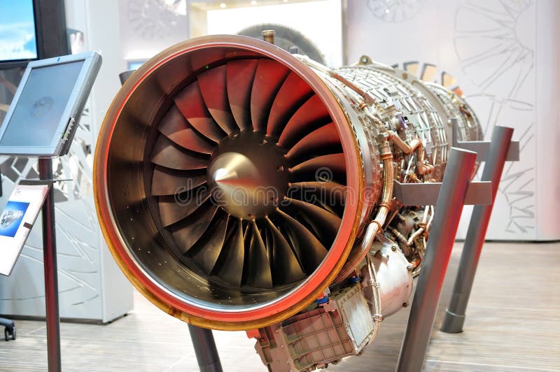 GEnx jet engine, rear view editorial photo. Image of turbofan - 9877691