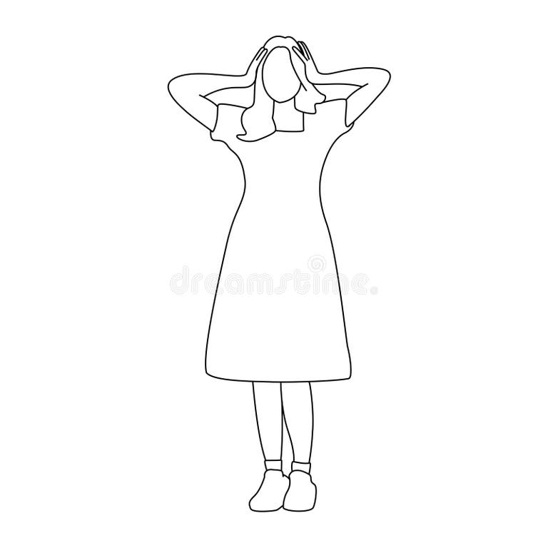 Outline Drawing of a Faceless Woman Holding Head Stock Vector ...