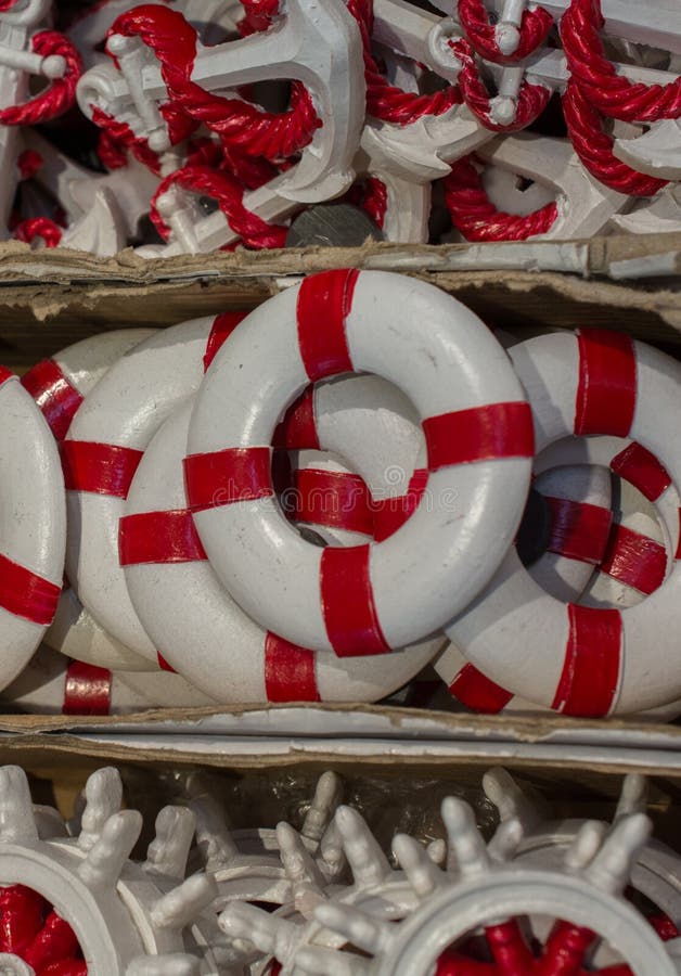 Model Lifesaver or Life Preservers on Shelf Stock Image - Image of ring ...