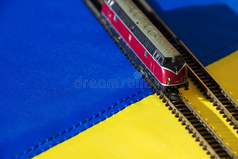 Model of a Locomotive on the Ukrainian Flag Stock Image - Image of ...
