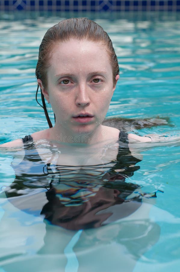 A Woman with Red Hair in Below or Above the Surface. Stock Image ...