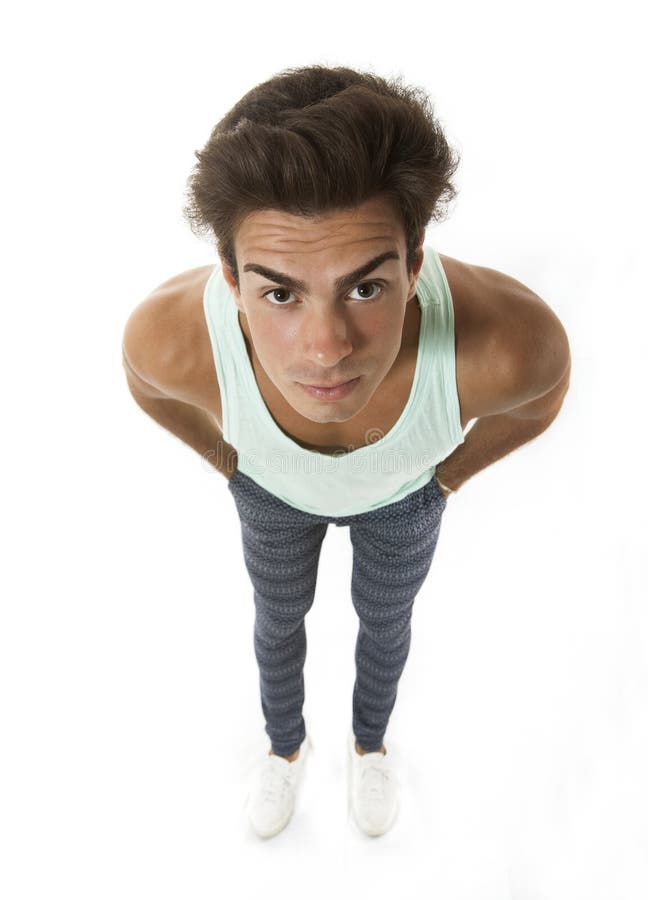 Model Looking with Curiosity from the Top Isolated Stock Photo - Image ...