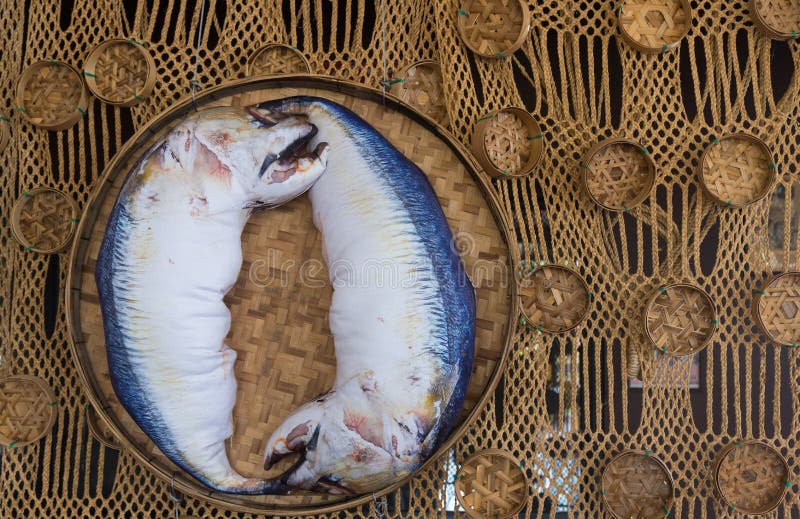 A Model of Mackerel Inside a Container Made of Bamboo. Stock Image ...