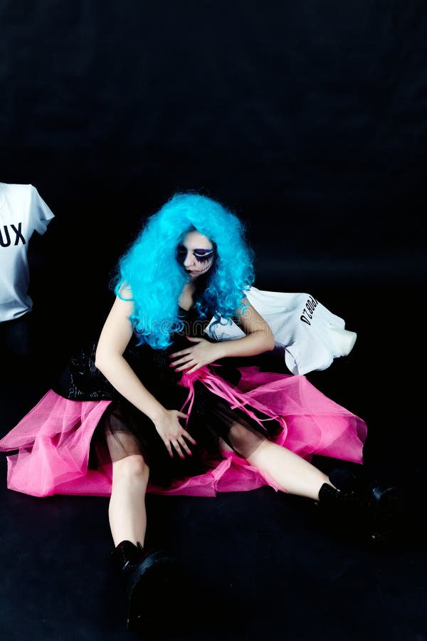 Model with Makeup in Form of Marionette Doll on Dark Background Stock ...