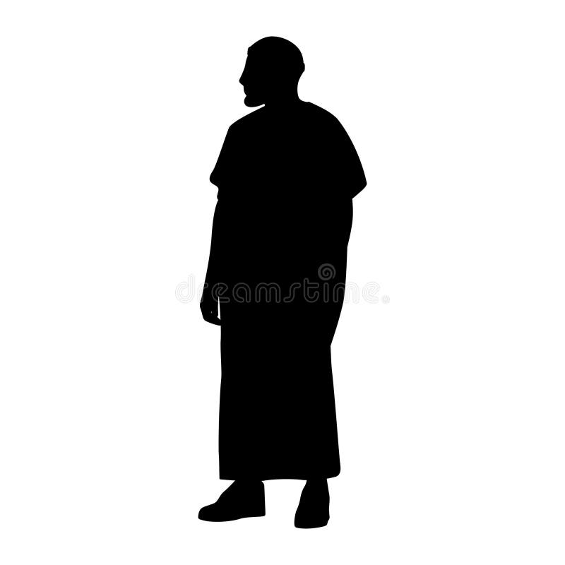 Arabic Man Silhouette in Traditional Clothing Standing Pose, Black ...