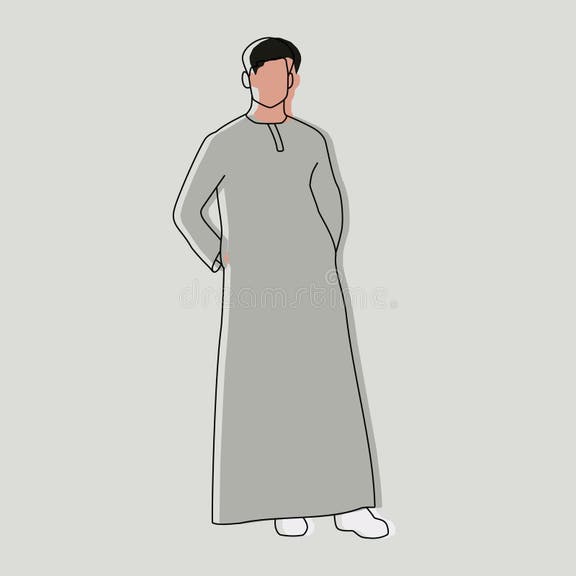 Stylized Illustration of a Middle Eastern Man in Thobe with Double ...