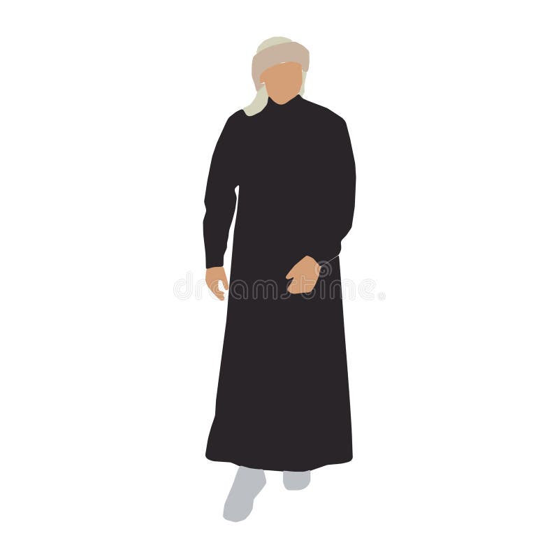 Minimalist Arab Man in Black Robe, Islamic Fashion Flat Vector without ...