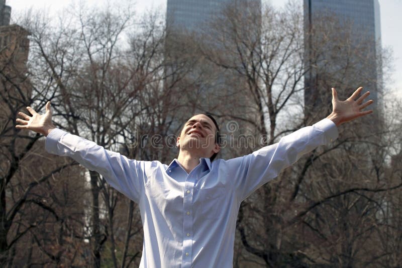 Young Man His Arms Lifted Praise Stock Photos - Free & Royalty-Free ...