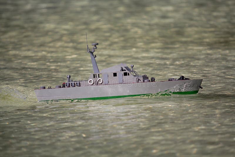 Model of the Military Boat in the Pool Stock Photo - Image of play ...