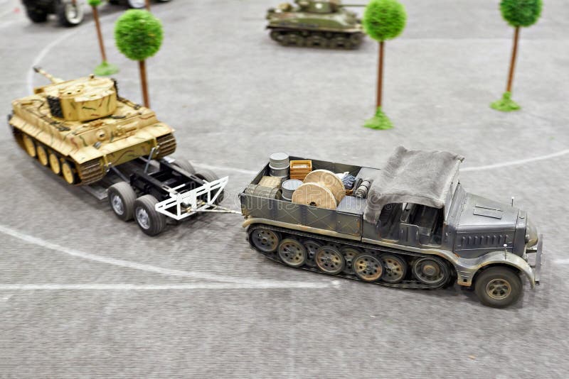 Model of Military Tractor and Tank on Platform Stock Photo - Image of ...