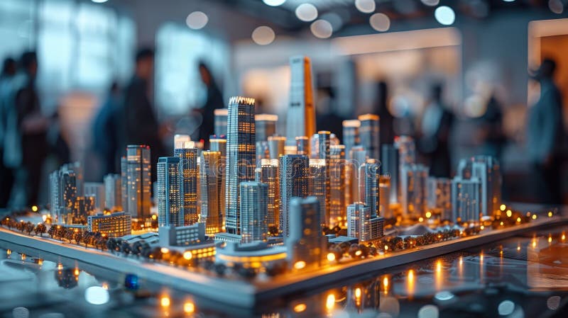 A Model of a Modern City with Skyscrapers on an Exhibition Table Stock ...