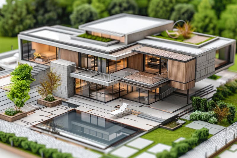 A Model of a Modern House with a Pool. Ideal for Real Estate or ...