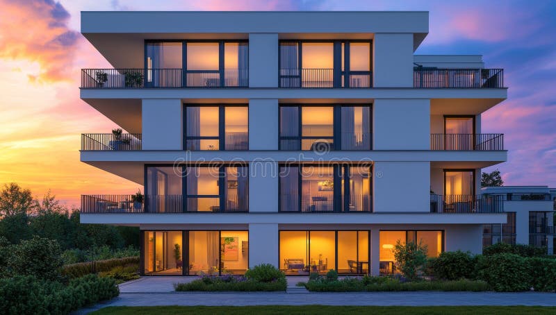 Model of a Modern Multi-story Building with Stunning Sunset Lighting To ...