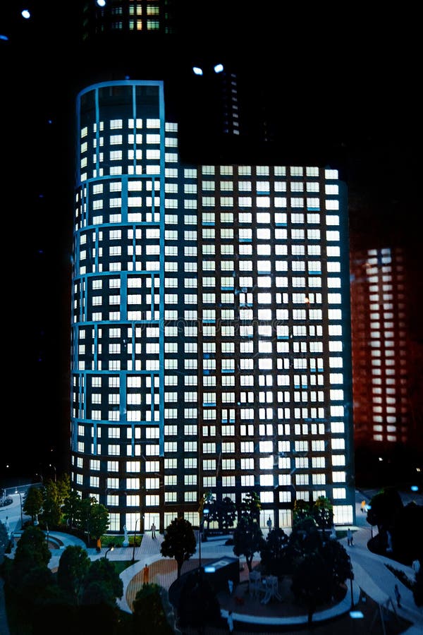 Model of Modern Skyscraper with Windows at Night Editorial Photo ...