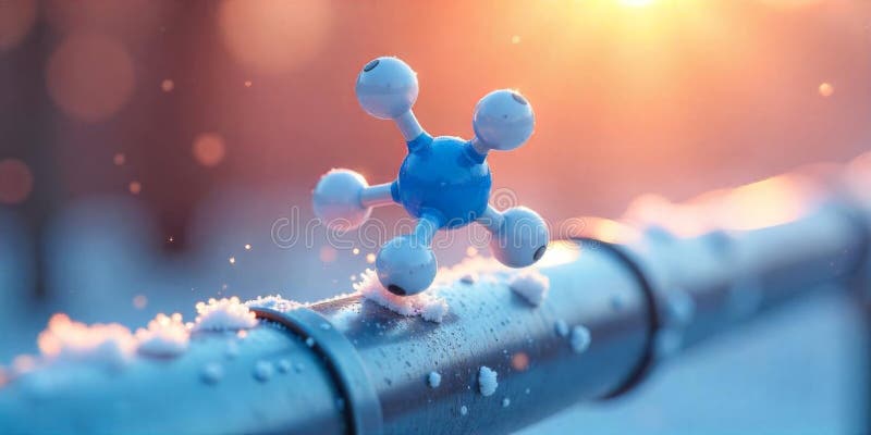 Model of a Molecule Resting on a Snowy Pipe at Sunset Showcasing the ...