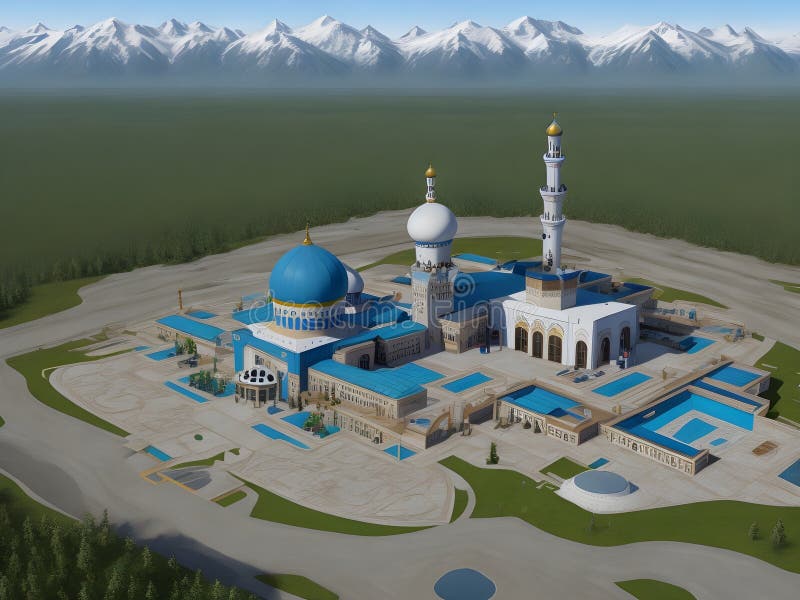 A Model of a Mosque with a Blue Dome and a Blue Dome Stock Illustration ...