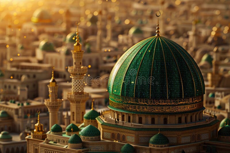 Model of a Mosque with a Green Dome, Perfect for Architectural Projects ...