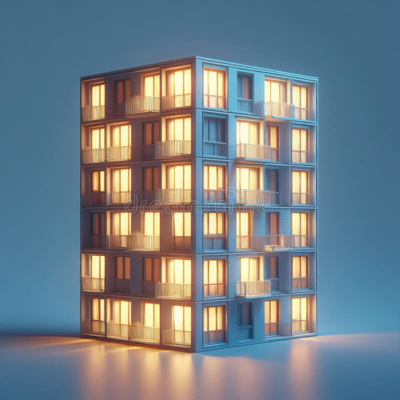 Model of a Multi-storey Building with the Lights on. Stock Photo ...