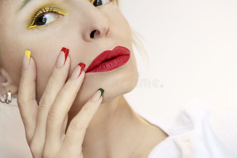 Model with Multicolored Makeup and Manicure. Stock Image - Image of ...