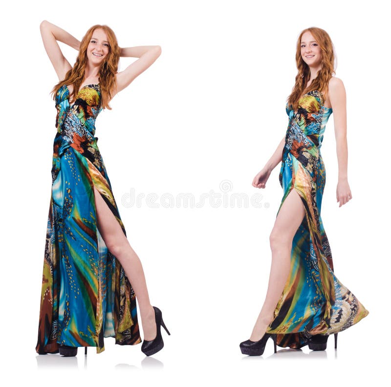 The Model in Nice Dress Isolated on White Stock Image - Image of ...