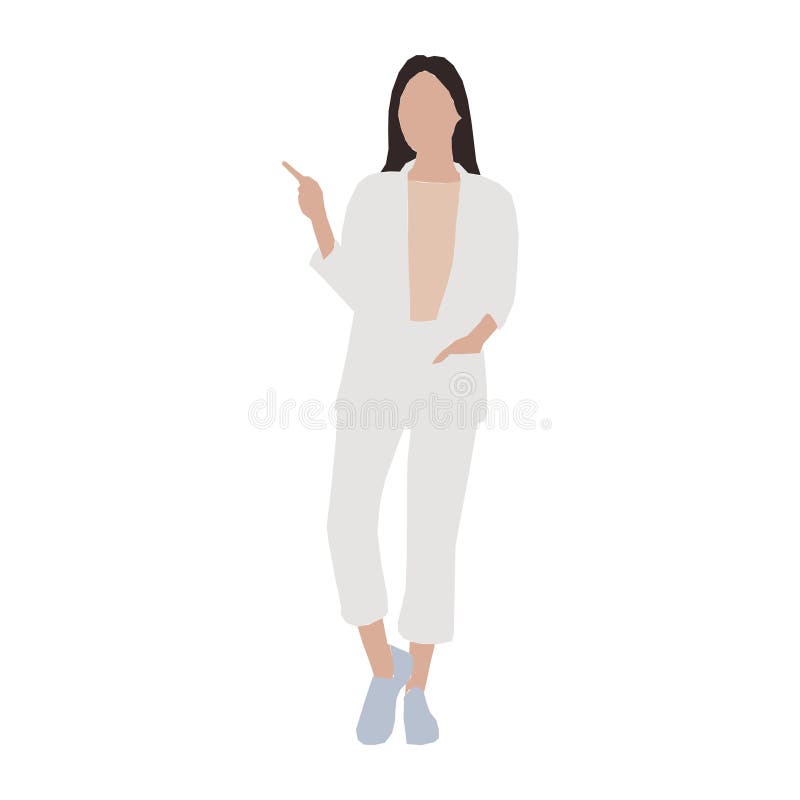 Flat Style Woman in White Blazer Pointing Confidently Stock Vector ...