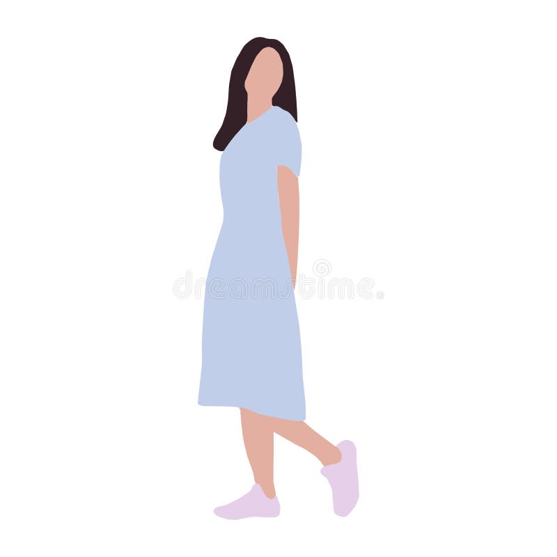 Minimal Flat Style Girl in Blue Dress and Sneakers Stock Vector ...
