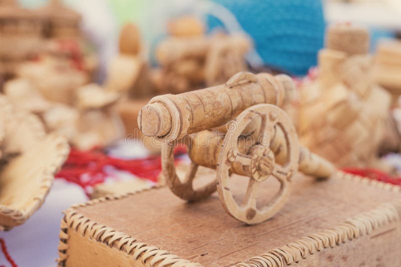 Model of an Old Cannon Made of Beige Birch Bark Stock Image - Image of ...