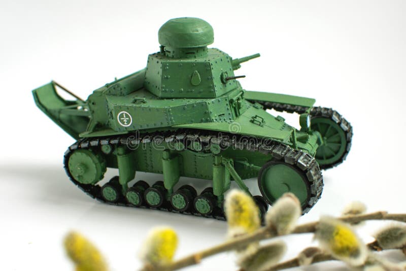 Model of an Old Soviet Tank Made of Paper on a White Background. Willow ...