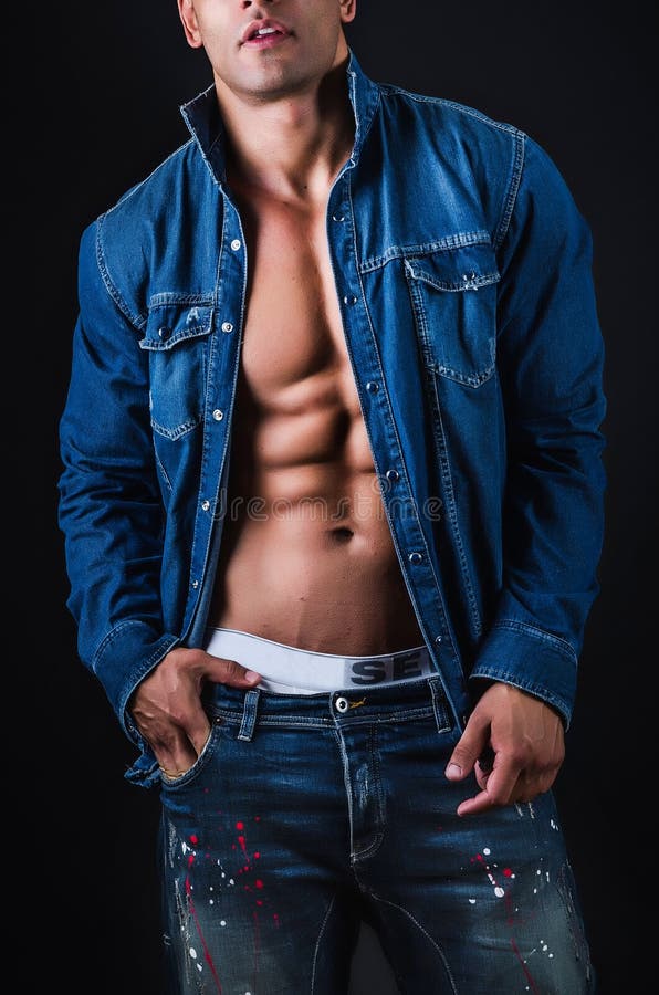 Muscular man with jacket stock photo. Image of leather - 113489282