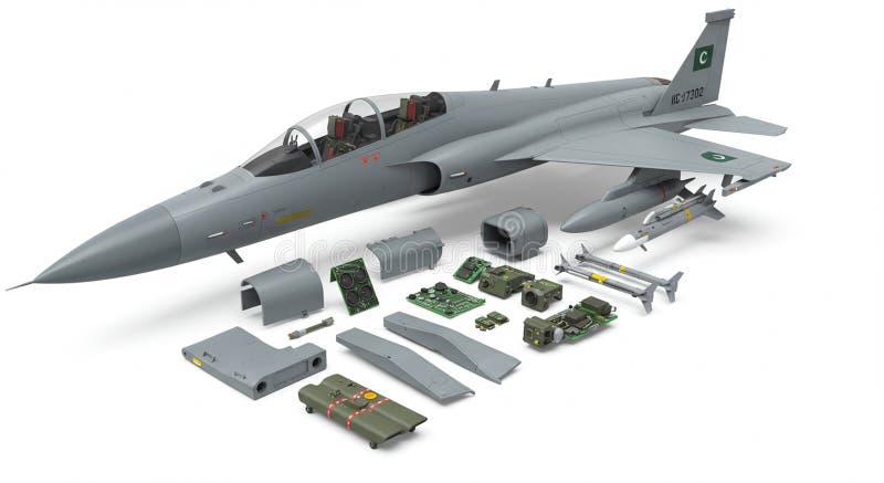 A Model of a Pakistani JF-17 Thunder Jet Fighter with Components Laid ...