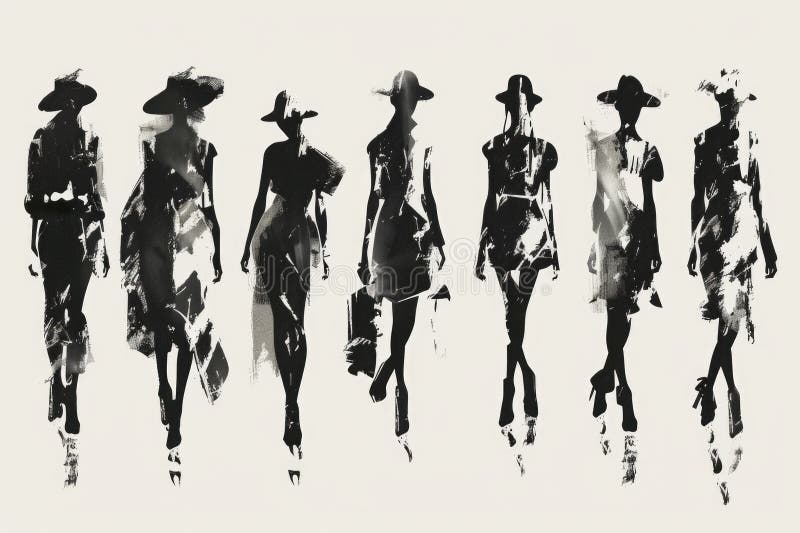 Model Parade on the Fashion Runway, Diverse Crowd Watching Stock Image ...