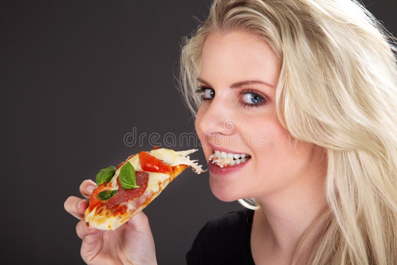Model with pizza stock photo. Image of eating, happy - 38756106
