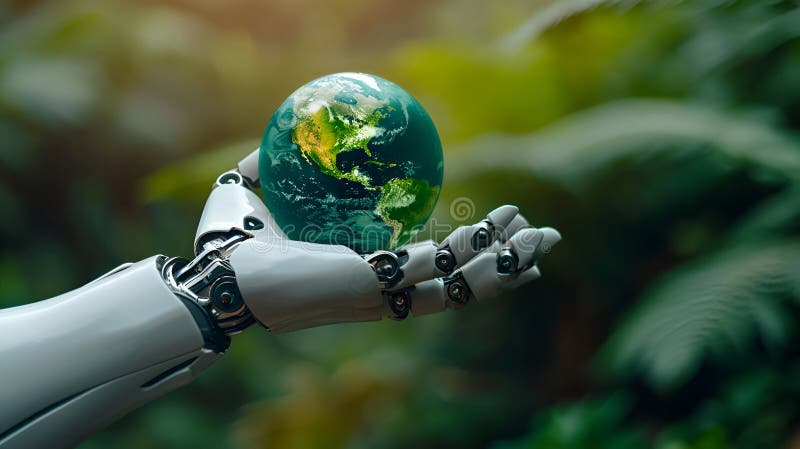 A Model of the Planet Earth is Held by a Robot Hand Stock Illustration ...