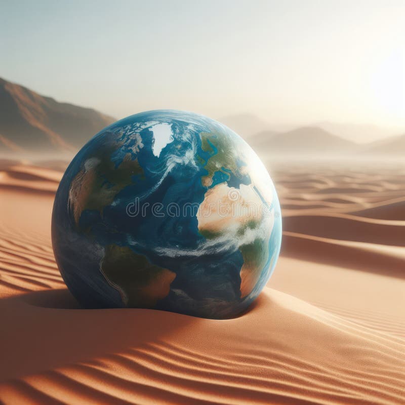 Model of the Planet Earth Lying on the Sand in the Desert. Stock ...