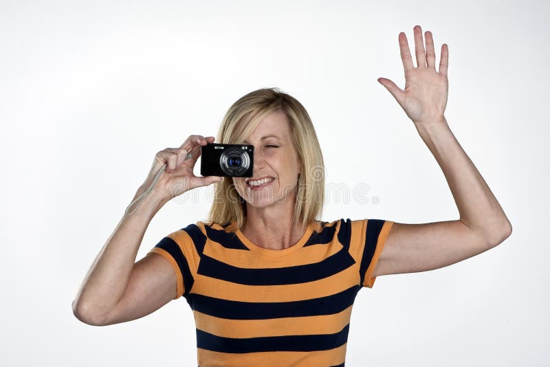 Model with Point and Shoot Camera Stock Image - Image of confident ...